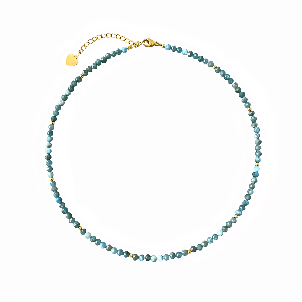 Choker en pierre naturelle d'apatite bleu, perles fines, chaine doré 1