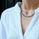 Choker en pierre naturelle d'apatite bleu, perles fines, chaine doré 1