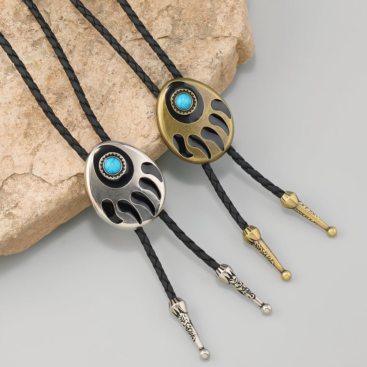 Collier bolo tie cowboy mixte, motif patte d'ours, style western, cord