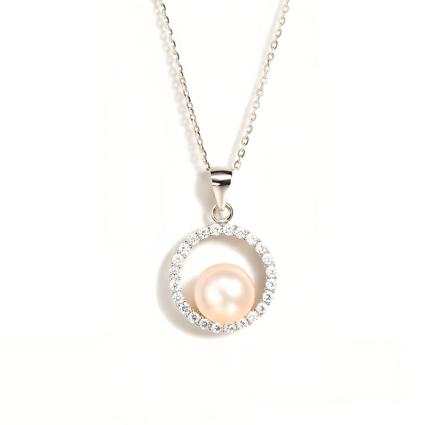 Collier cercle lumineux en argent 925, orné d’une perle nacrée, style