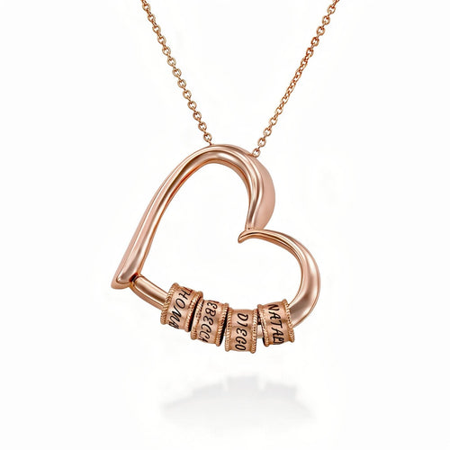 Collier cœur personnalisé en acier inoxydable, avec perles gravées, po