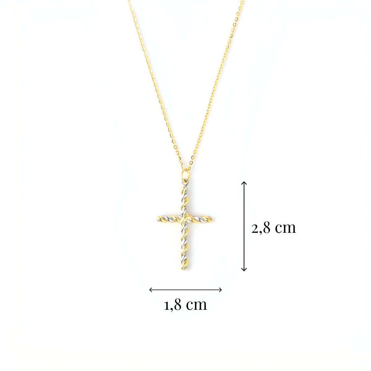 Collier croix torsadée bicolore en argent 925, style élégant et spirit