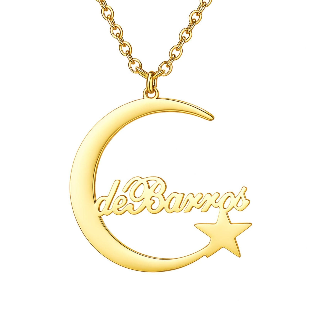 Collier prénom à graver, pendentif lune et étoile en acier inoxydable