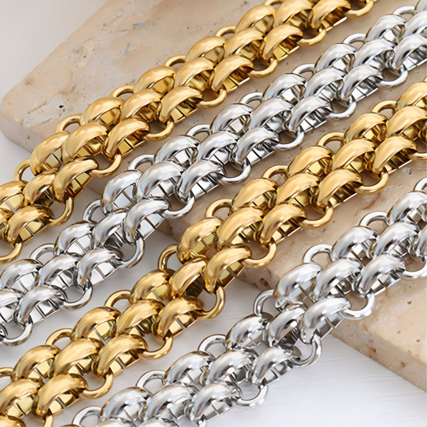 Collier ras-du-cou épais pour femme, maille royale, en acier inoxydabl
