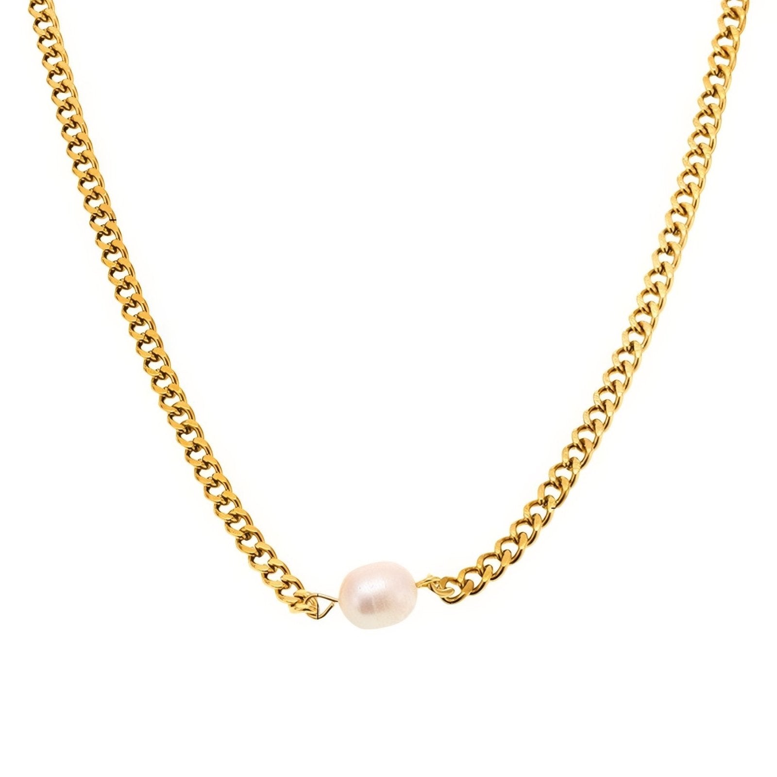 Collier ras-du-cou pour femme, avec perle blanche, en acier inoxydable