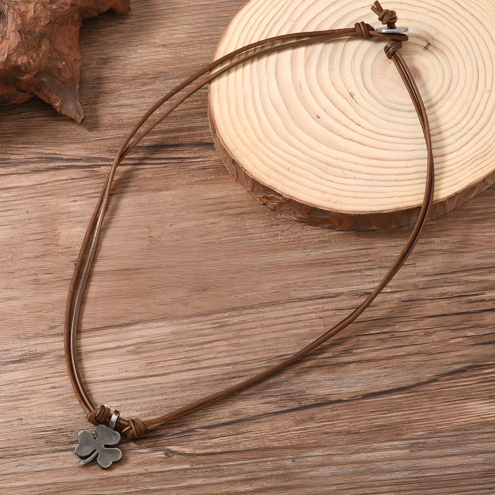 Collier trèfle à quatre feuilles mixte, cordon en cuir marron ou noir,