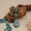 Sautoir en pierres turquoise naturelles d'agate, double pendentif gout
